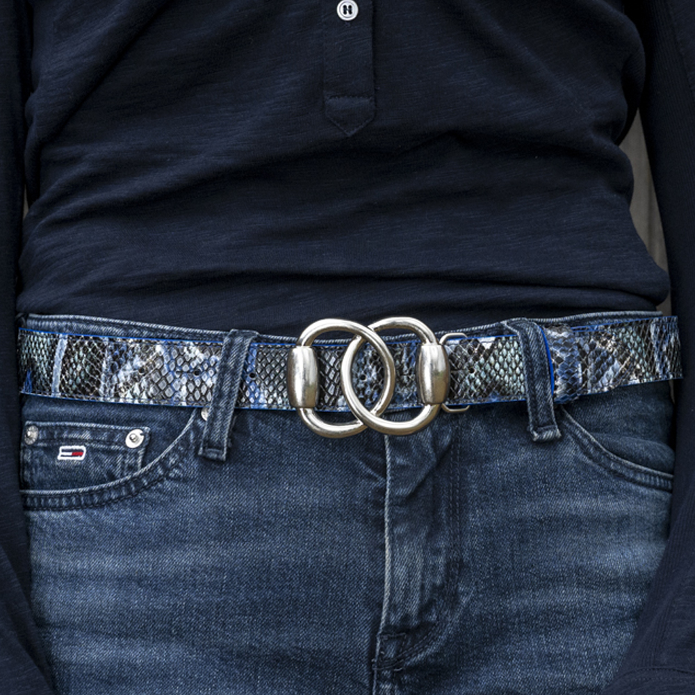 30mm Blue Python Belt with 30mm Baby Silver Bit Buckle - Peachy Belts