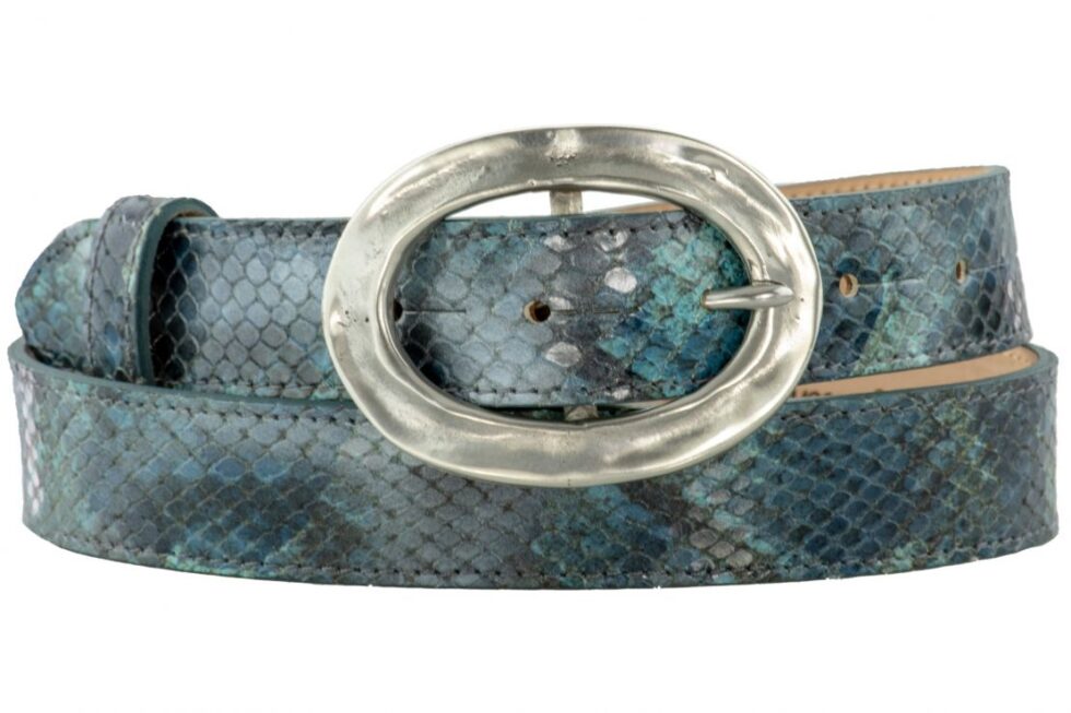 30mm Blue Python Belt with 30mm Silver Mexican buckle - Peachy Belts
