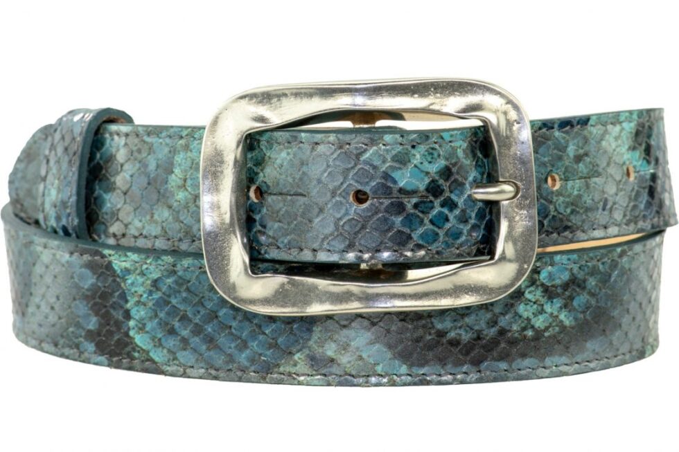 30mm Blue Python Belt with 30mm Silver Mexican buckle - Peachy Belts