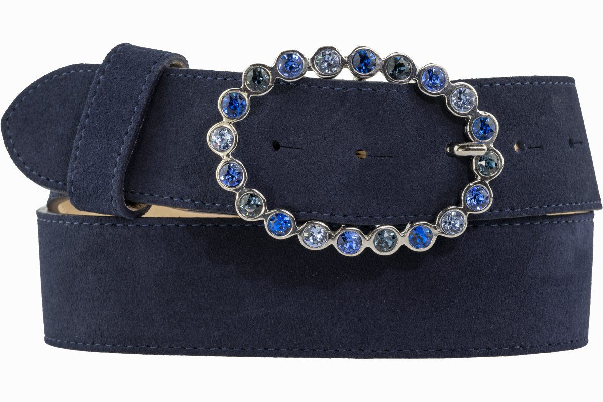 40mm Ocean Blue Oval Diamante Buckle - Peachy Belts