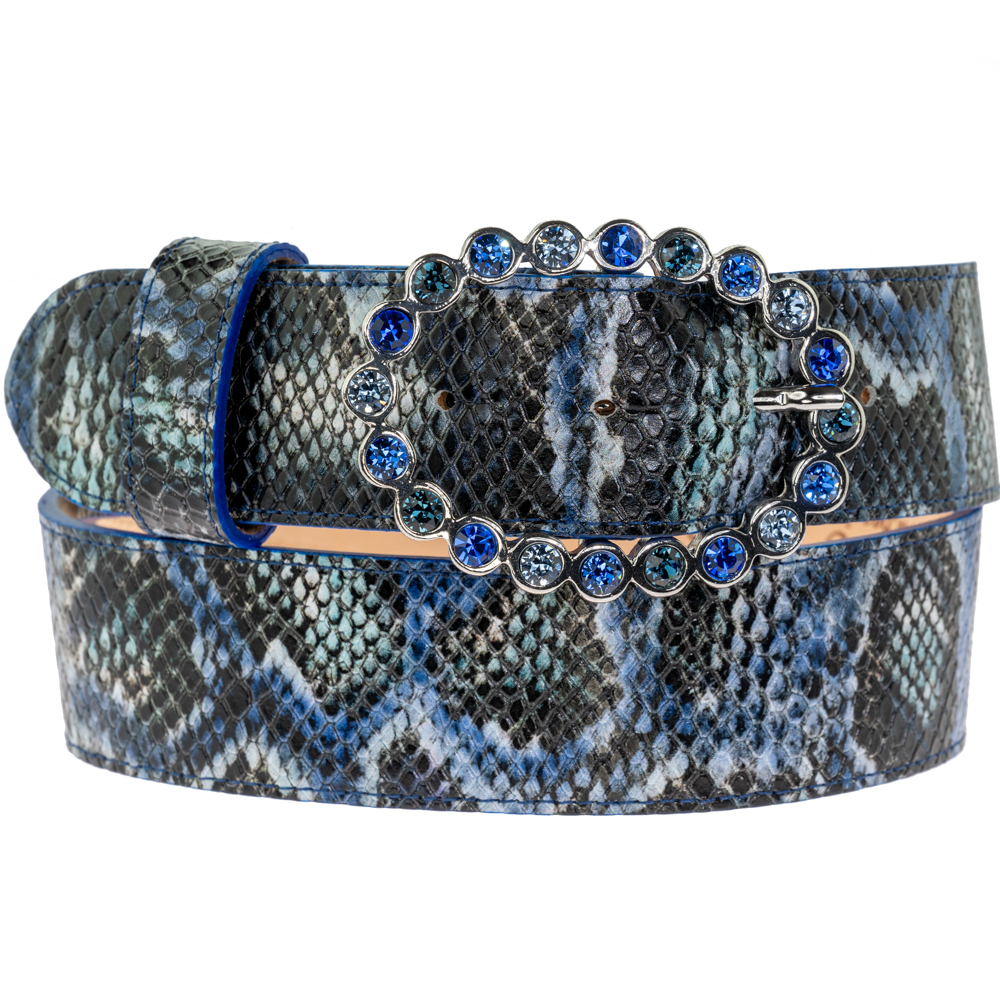 40mm Ocean Blue Oval Diamante Buckle - Peachy Belts